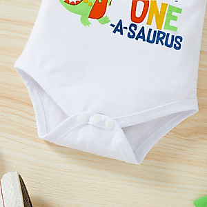 Baby Boys Cake Smash Clothes Dinosaur Romper Diaper Suspenders Pants 3PCS Set First Birthday Outfit for Photo Prop Party Saurus 12-18 Months