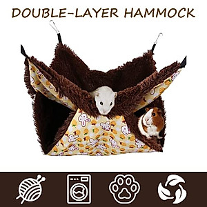 Tfwadmx Rat Double Hammock, Ferret Bunkbed Warm Fleece Hanging Bed Pet Cage Accessories Toys for Sugar Glider Degu Guinea Pig Gerbil Chinchilla Squirrel Hamster Mouse Mice(13.8x13.8 in)