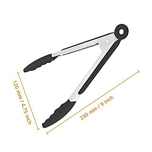 KUFUNG Silicone Kitchen Tongs, Serving Tongs for cooking, High Heat Resistant to 480°F, Stainless Steel Metal Food Tongs with Non-Stick Silicone Tips (9 inch, Black)