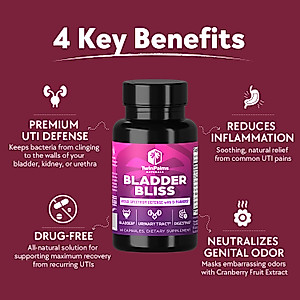 Bladder Bliss: Advanced Cranberry Supplement & D-Mannose Formula for Urinary Tract Health for Women, Non-GMO, Gluten-Free, Vegan Capsules, Fast-Acting Relief & UTI Prevention, Bladder Support, 60 Ct