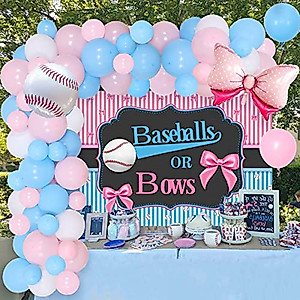 Gender Reveal Party Decorations Baseball Gender Reveal Party Decorations with Baseballs or Bows Backdrop Latex Balloons for Boys and Girls Baby Shower Pregnancy Gender Reveal