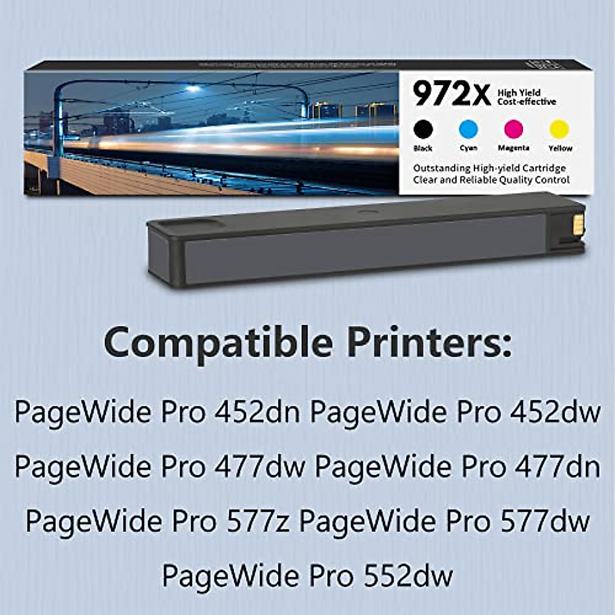 972X Black/Cyan/Magenta/Yellow High Yield Toner Set (4-Pack): Replacement for HP 972X Ink Cartridges Works with PageWide Pro 452 Series, 477 Series, 552dw, 577 Series