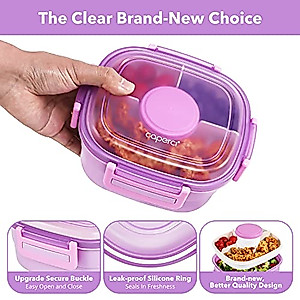 Caperci Superior Salad Container for Lunch To Go - Large 55-oz Salad Bowl Lunch Box Container with 4-Compartment Bento-Style Tray, 3-oz Sauce Container, Reusable Spork & BPA-Free (Purple)