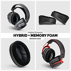 BRAINWAVZ Angled Memory Foam Earpad - Suitable for Large Over The Ear Headphones - AKG, HifiMan, ATH, Philips, Fostex (Hybrid)