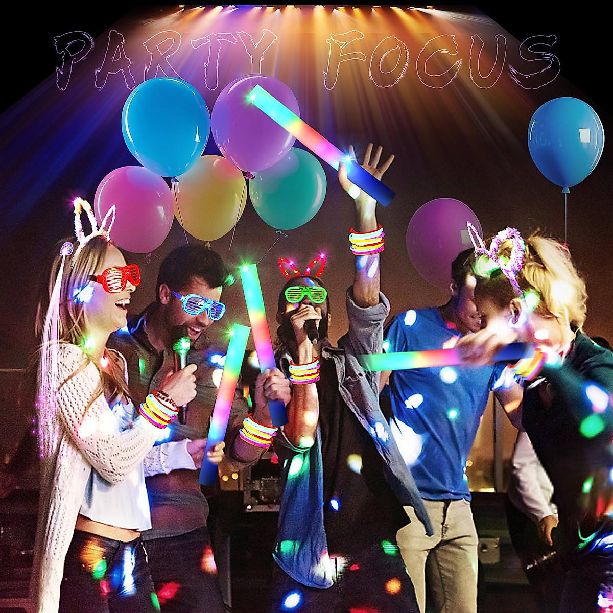 373 Pcs Glow in the dark party supplies For Adults Kids Glow Sticks neon party decorations with 10 LED Glasses 10 LED Cat & Rabbit Ear Headband 30 LED Bracelets & finger lights for Christmas Halloween