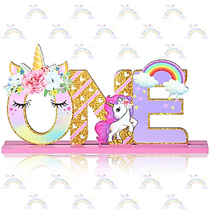 Unicorn One Letter Sign Unicorn Table Centerpiece One in Unicorn Party Decorations for Baby Boys Girls First Birthday Decor Rainbow Unicorn Theme Birthday Party Supplies Baby Shower Cake Photo Props