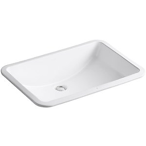 KOHLER 2215-0 Ladena Rectangular undermount Bathroom Sink with Curved Bottom, 23-1/4" W x 16-1/4" L, White