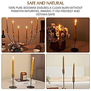 12 Dripless 8" Long Beeswax Taper Candles, 100% Natural Beeswax Taper Candles, Smokeless Tall Candlesticks, Decorative Long Burning Time, Drip Free Beeswax Candle Sticks for Home, Wedding, Dinner, etc