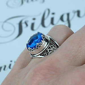 Filigranist 925 Sterling Silver Filigree Art Blue Quartz Gemstone Women Cocktail Statement Ring, Luxurious Gift Boxed (Blue Quartz, 10.5)