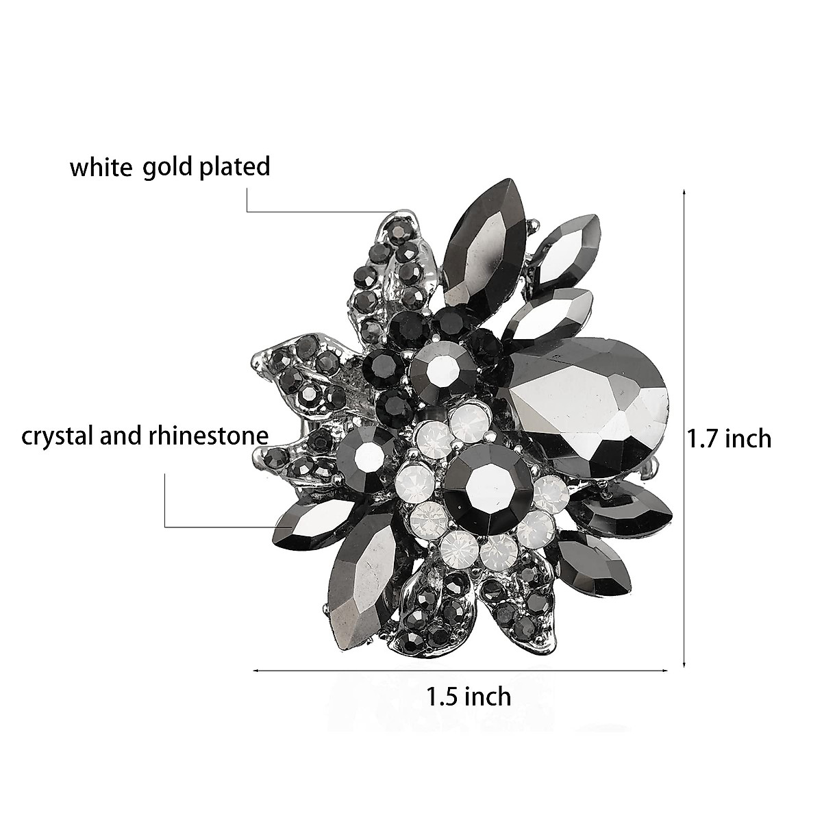 Women's Dazzling Austrian Crystal Leaves Flower Cocktail Statement Rings Stretch Adjustable Ring for Party Wedding Brides Bridesmaids (Black)