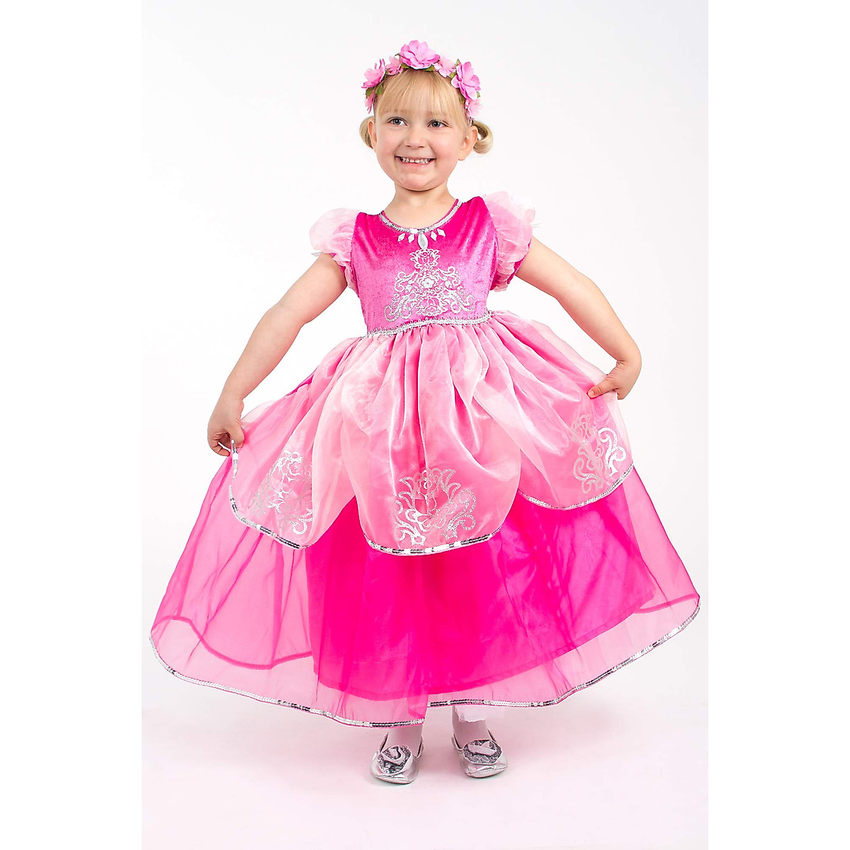 Little Adventures Deluxe Pink Princess Dress Up Costume (Medium Age 3-5) - Machine Washable Child Pretend Play and Party Dress with No Glitter