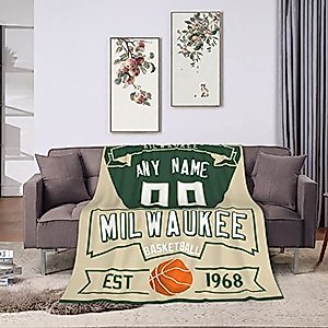 Custom Throw Blankets for Bed Personalized Basketball City Fans Gift Winter Summer Fleece Blanket Name and Number, 30"x40", 50"x60"