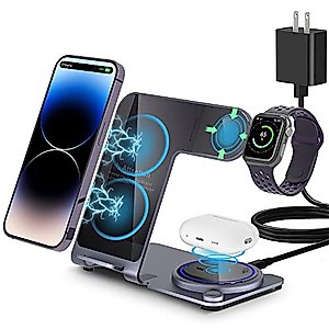 Wireless Charger, Aluminum Alloy 3 in 1 Wireless Charging Station for Apple iPhone/iWatch/Airpods,iPhone 14,13,12,11 (Pro, ProMax)/XS/XR/XS/X/8(Plus),iWatch8/7/6/SE/5/4/3/2,AirPods 3/2/pro