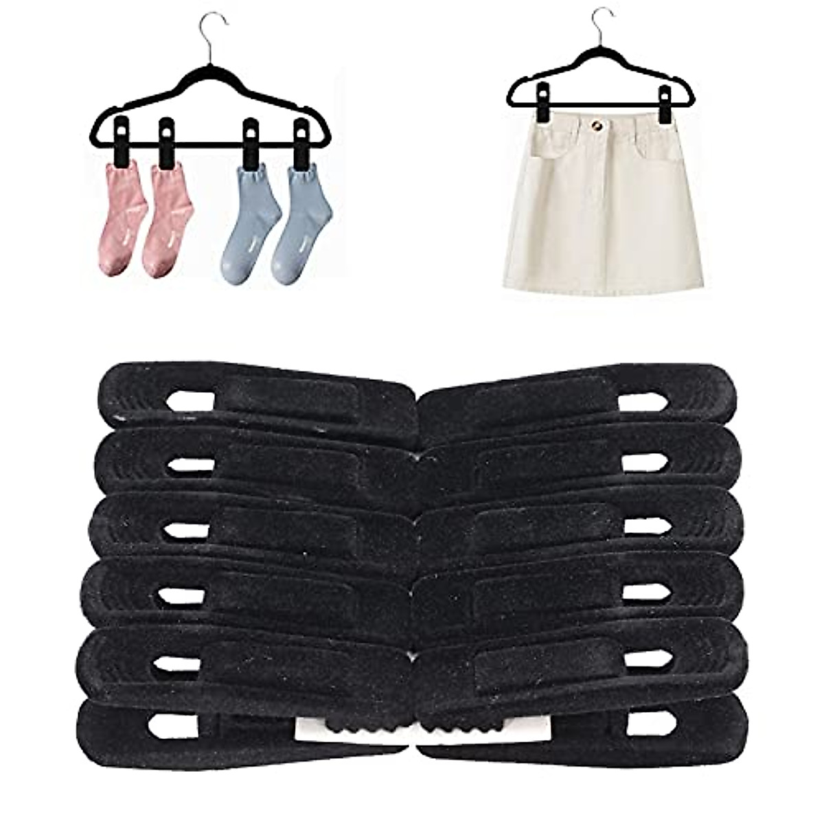 10PCS Flocking Hanger Clips Non Slip Velvet A Clip Pants Hangers Clip Skirt Hanger for Pants Skirt Business Suit Socks Black(黑色)