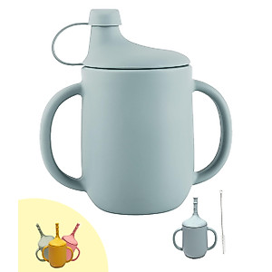 Blue Sustainable silicone sippy cup for baby | 6months+ | safe | 8oz | spill resistant lid