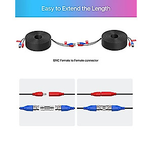 ZOSI 4 Pack 150ft (45 Meters) All-in-One Video Power Cable, BNC Extension Surveillance Camera Cables for Video Security DVR Camera Systems (Included 4X BNC Connectors and 4X RCA Adapters)-Black Color