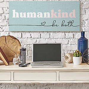 Stupell Industries Humankind Be Both Phrase Pink Turquoise Details, Designed by Daphne Polselli Canvas Wall Art, 17 x 40, Green