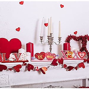 3 Valentines Day Wooden Table Decorations Valentine Centerpiece Pink Heart Love Tabletop Sign Valentine's Gift & Romantic Party Decor for Fireplace Mantle Shelf Office Desk Dining Room Kitchen & Home