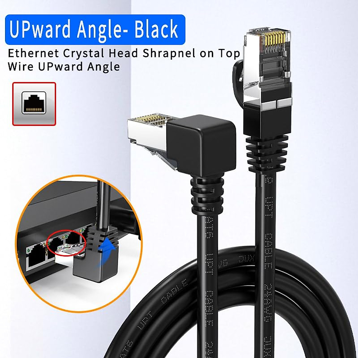 JUXINICE Cat6 Shielded Ethernet Cable 90 Degree Right Angle Upward & FTP CAT 6 RJ45 gigabit Internet Cable for Mac,PC, Router, Modem, Printer, Xbox, PS4, PS3-10 Feet,Black