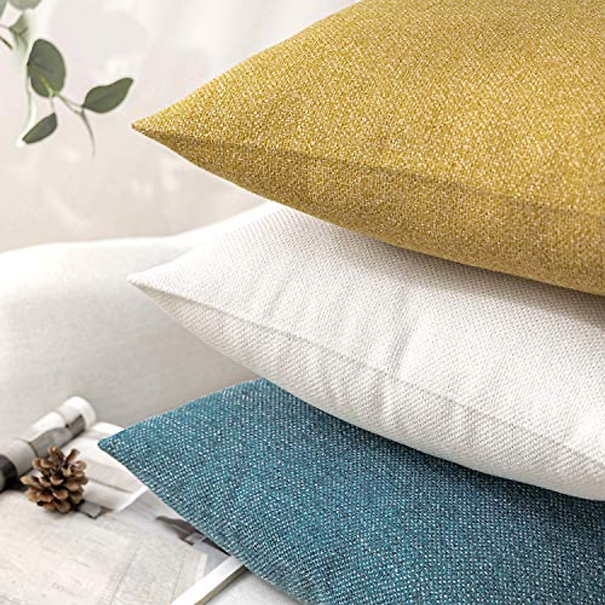 Phantoscope Pack of 2 Farmhouse Throw Pillow Covers Button Vintage Linen Solid Decorative Pillow Cover for Couch Bed and Chair Off White 18 x 18 inches 45 x 45 cm