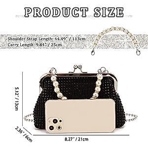SUKUTU Women Luxury Full Rhinestone Shoulder Bag Noble Kiss Lock Crystal Messenger Bag Clutch Handbag with Pearl Beaded Chain