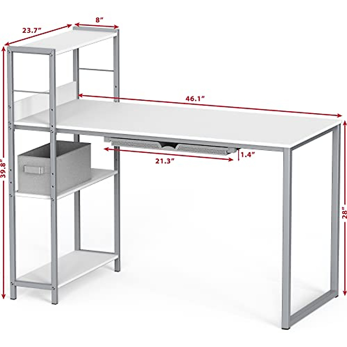 SHW 46-Inch Mission Desk with Side Shelf, White