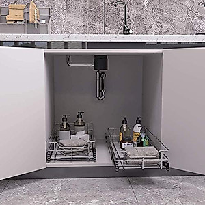 STORKING 2 Tier Wire Basket Pull Out Shelf Drawer Storage Organizer for Kitchen Base Cabinets Chrome-Plating (11x 22 x 5.3Inch, 1 Tier)