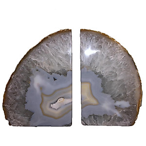 JIC Gem 1 Pair(6 to 8 Lbs) Natural agate Bookends Decorative geode book ends for Heavy Books with Rubber Bumpers Crystal Bookends for Shelves and Office decoration