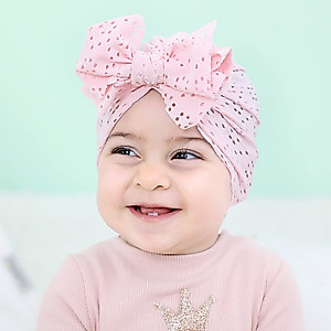 Cinaci 6 Pack Breathable Soft Big Bow Turban Hats Beanie Caps Headwraps for Baby Girls Infants Toddlers Kids