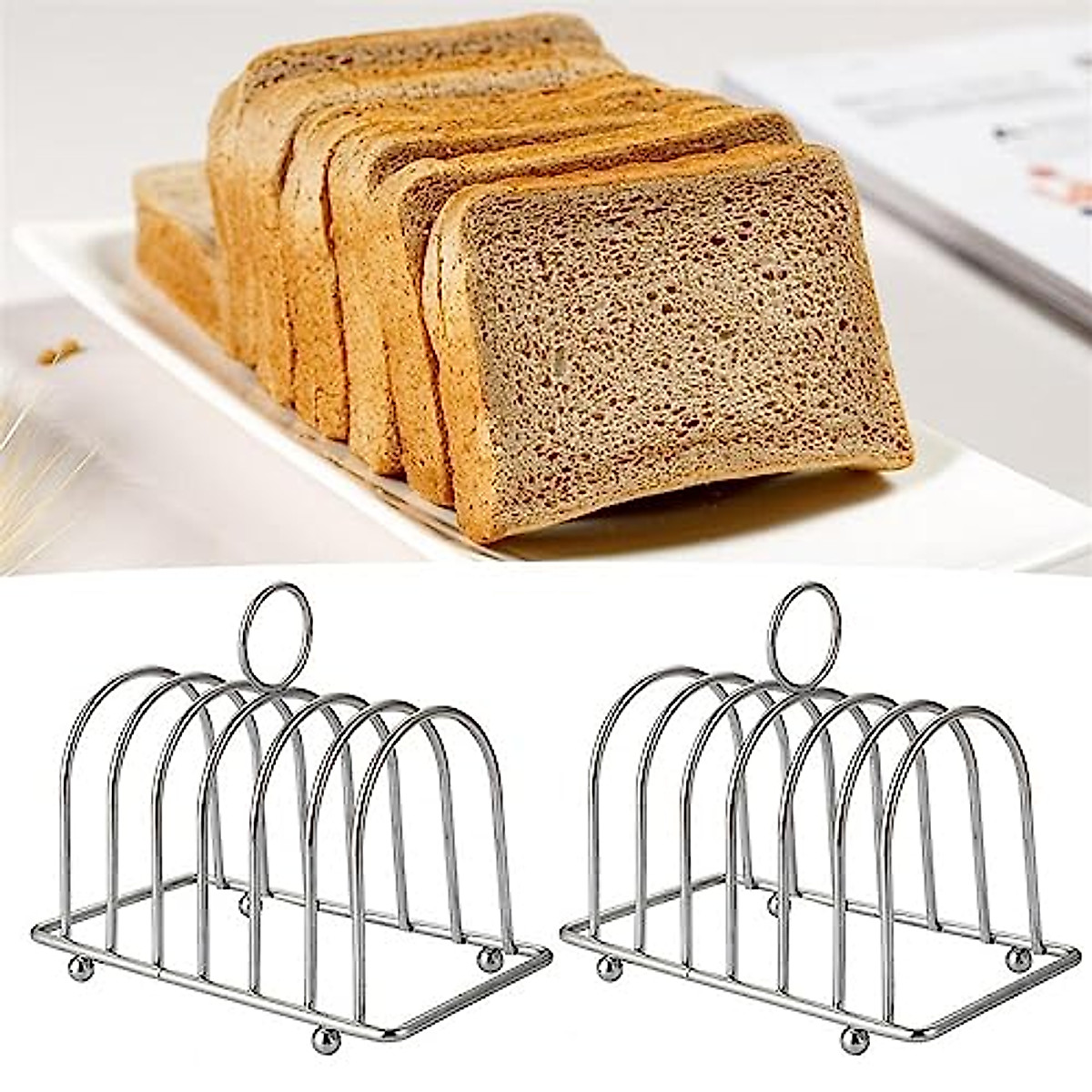 SOOVI Pot Lid Holder Toast Rack Slices Toast Bread Rack Holder Loop Carry Handle Non-Stick Stainless Steel Slots Bread Storage Shelf Kitchen Supply
