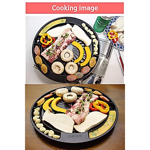 KAZARIKO Korean BBQ Egg Grill Pan Indoor & Outdoor Perfect for Pork Belly Nonstick Cast Aluminum Plate 11.8" Size