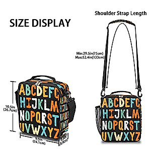 Alphabet Theme Lunch Box for Boys Girls, English Letter Insulated Lunch Bag Reusable Meal Prep Thermal Cooler Tote Bag Waterproof Leakproof Lunch Bag with Shoulder Strap for School Picnic Beach Hiking