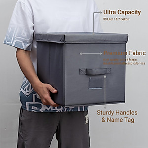 Augfox 3 Pack 13x13x13 Storage Cube Bins - Collapsible Cube Organizer for Kallax Insert, Foldable Toy Chest, Versatile Kallax Storage Cubes for Home, Closet (Dark Grey)