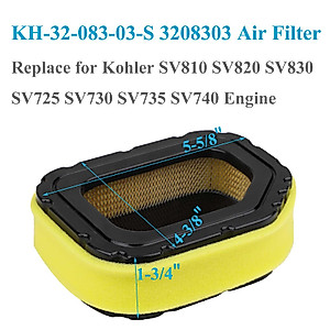 HEYZLASS KH-32-083-03-S Air Filter Kit, 3208303 Compatible with Kohler SV710 - SV740 Cub Cadet lt1045 lt1046 lt1050, Replace 32 083 03 32-883-03-S1 3288303S1 3208303S1 Lawn Mower Air Filter