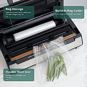 ADVENOR Vacuum Sealer Pro Food Sealer with Built-in Cutter and Bag Storage Includes 2 Bag Rolls 8"x16'and 11"x16' Handle Lock Design 90kpa Double Heat Seal For Food Preservation