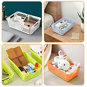 NDSWKR 12 Pack Small Plastic Storage Baskets, 8.5 x 5.5 x 3 Inch Colorful Classroom Organizer Basket for Kitchen Office Shelves Bathroom Cabinet