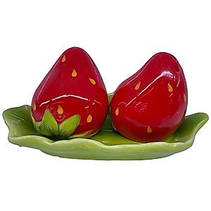 Ceramic Fruit Salt and Pepper Shakers, Set of 2 | Spice Dispenser Storage Canisters-Mini Strawberry