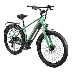 Schwinn Coston DX Hybrid Electric Bike for Adults, 20MPH eBike, Up to 45 miles on a Single Charge, 27.5-Inch Wheels, 7-Speed, Large/X-Large Step-Over Frame, Matte Green