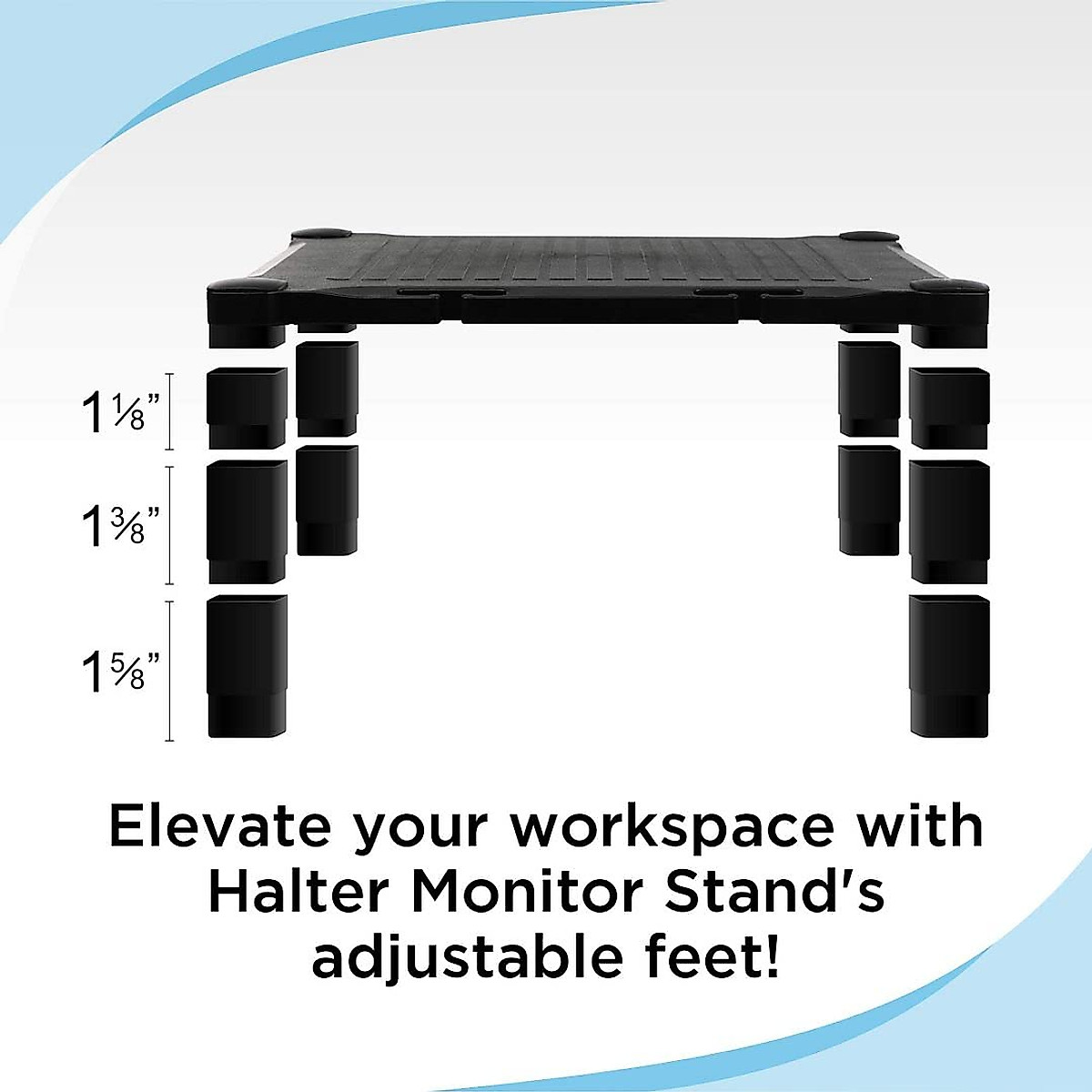 Halter Ergonomic Design Desk Monitor Stand with Adjustable Feet, Black, 1 Pack