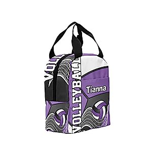 zaaprintblanket Custom Name Lunch Bag For Men Women Personalized Volleyball Purple White Cooler Lunch Box Portable with Name for Gift Workout Camping