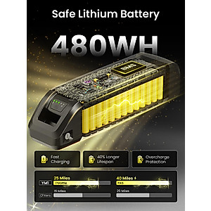 Heybike Electric Bike for Adults,750W Peak Brushless Motor,up to 40Miles,22mph Max Speed Electric Mountain Bike,480WH Removable Battery Ebike,27.5'' Tires, 7-Speed and Front Suspension