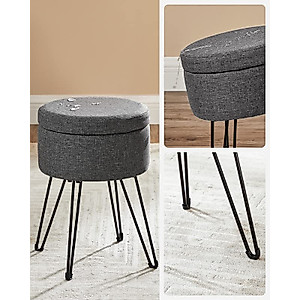 SONGMICS Vanity Stool Chair, Small Ottoman Stool with Storage, Vanity Chair, 12.2 Dia. x 16.9 Inches, 4 Metal Legs, for Makeup Room, for Living Room, Bedroom, Dark Gray ULOM002G01