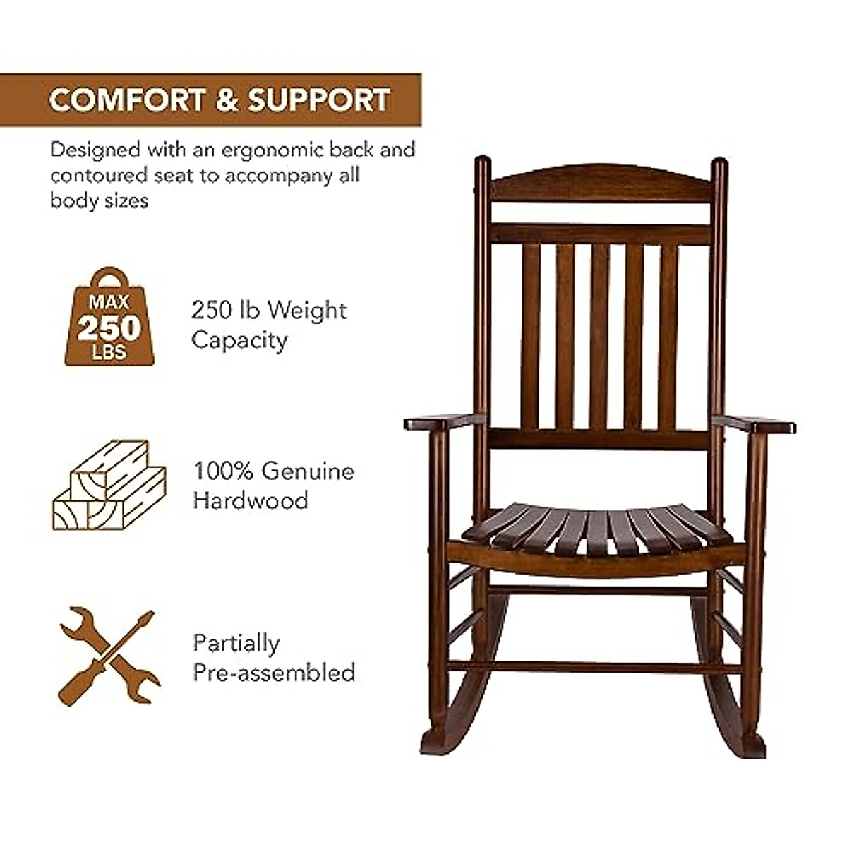 Shine Company Maine Wood Rocking Chair, Oak