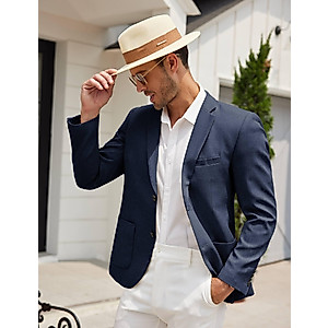 COOFANDY Sacos para Hombre De Vestir Casual Notch Lapel CJacket Linen Slim Fit Sportcoat Navy Blue