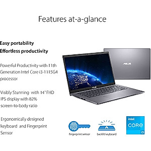 ASUS 2023 F415JA 14'' FHD IPS VivoBook Laptop PC Intel 2-Core i3-1115G4 8GB DDR4 128GB NVMe SSD Intel UHD Graphics USB-C Backlit Keyboard WiFi AC HDMI Fingerprint Windows 11 Pro w/RE 32GB USB