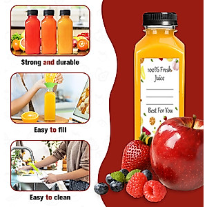 ztarraum 12pcs 12oz Plastic Juice Bottles, Reusable Juice Containers with Black Tamper Proof Lids, Brush, Funnel and Labels, Clear Juice Containers for Juicing, Smoothie and Homemade Beverages
