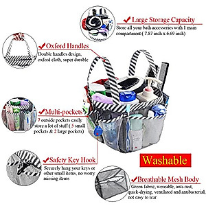 Haundry Mesh Shower Caddy Bag, Portable College Dorm Bathroom Tote, Quick Dry Holder for Camp Gym, 8 Basket Pockets with Key Hook and 2 Oxford Handles, Gray