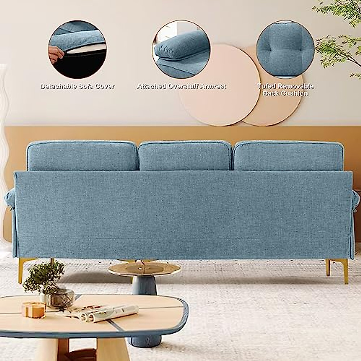 ABAKAN 79” Modern Sectional Sofas Couches for Living Room, Chenille L Shaped Couches with Chaise for Small Spaces, Sofa with Solid Wood Frame, Attached Armrest, Easy to Install(Light Blue)