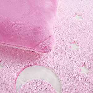 HOMBYS Glow in The Dark Comforter Set 5 Piece Twin/Twin XL with Sheets, Pink Velvet Bedding Comforter Sets for Twin Bed, Ultra Soft Down Alternative Comforter for Teenage Girls Kids, Bed in a Bag