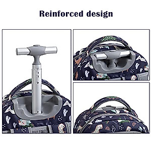 SKYMOVE 18 inches Wheeled Rolling Backpack for Boys and Girls Multi-Compartment School Students Books Laptop Trolley Bag Short Trip Carry-on, Dark Blue Dinosaur